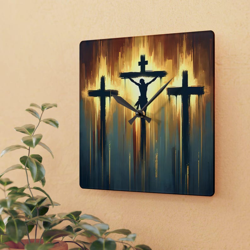 Acrylic Wall Clock, Jesus on Cross Crucifixion Print, Faith Inspired ...