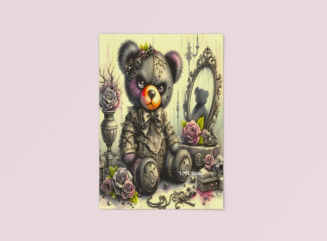 Moody Teddy Bear Digital Download Print, Dark Fantasy DIY Art Image ...