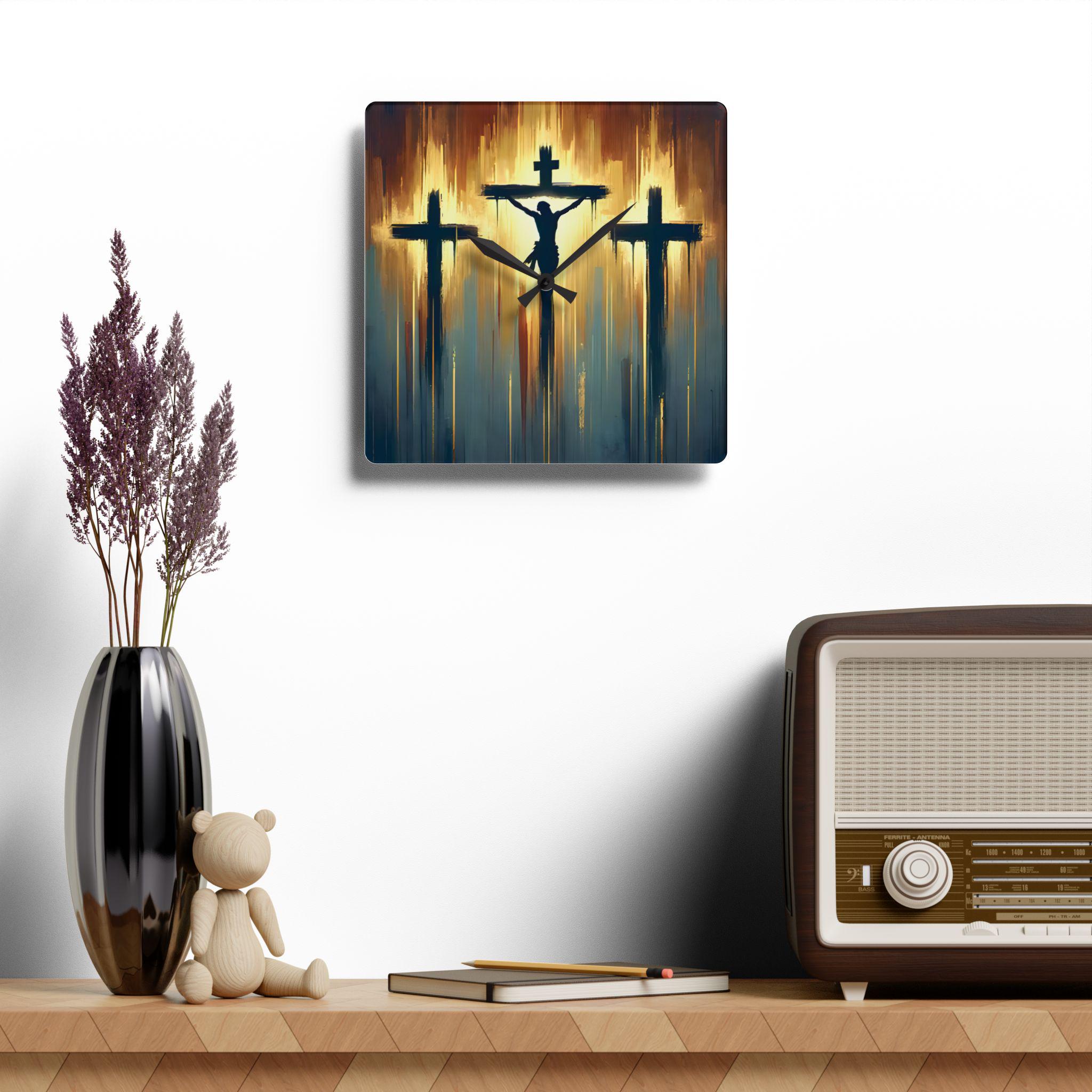 Acrylic Wall Clock, Jesus on Cross Crucifixion Print, Faith Inspired ...