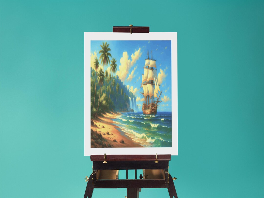 Tropical Tall Sailing Ship Poster, Coastal Adventure Art Print ...