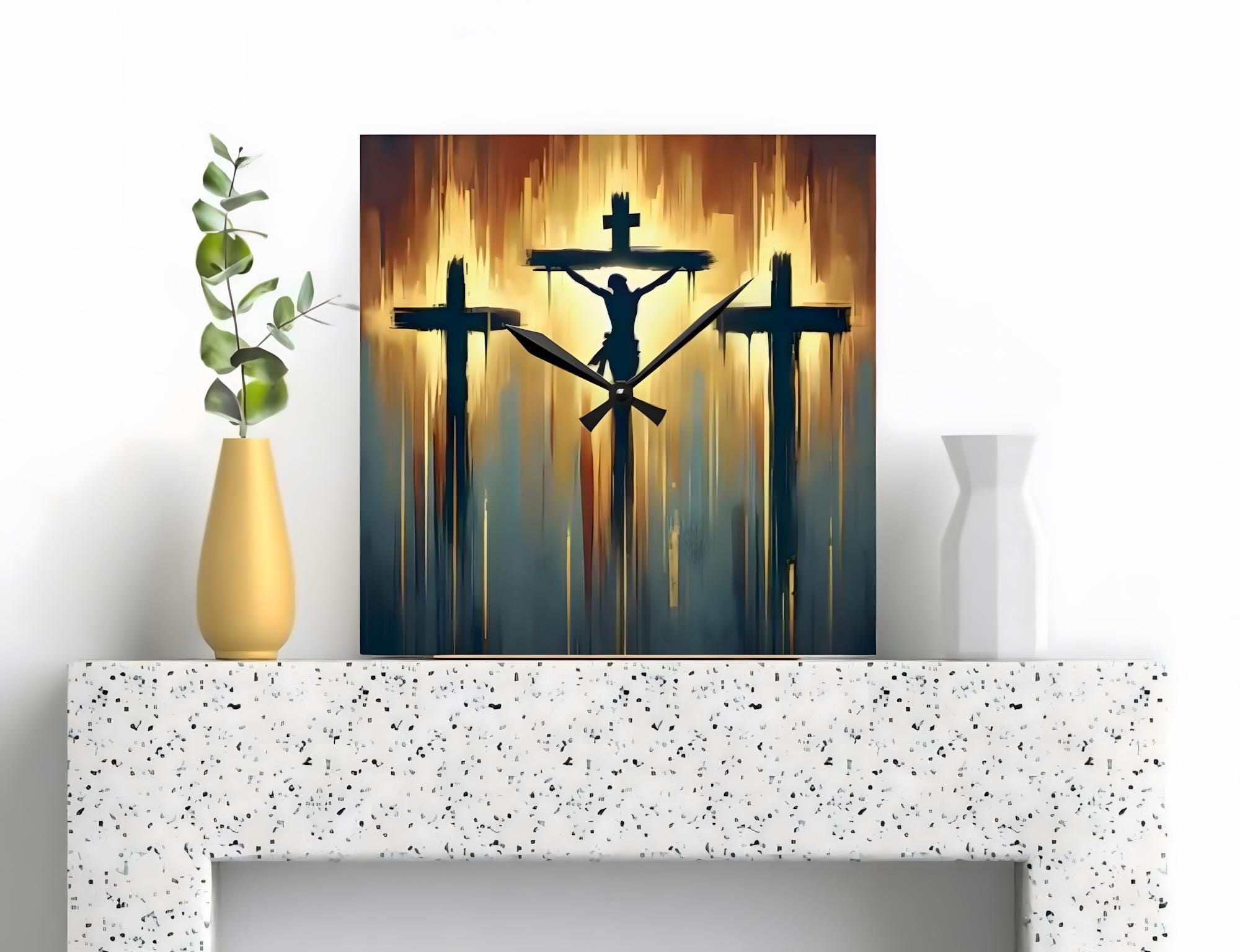 Acrylic Wall Clock, Jesus on Cross Crucifixion Print, Faith Inspired ...