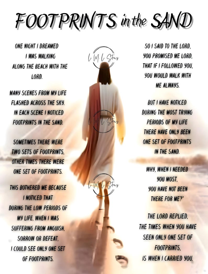 Jesus Footprints in Sand Art – Digital Download, Christian Beach Scene ...