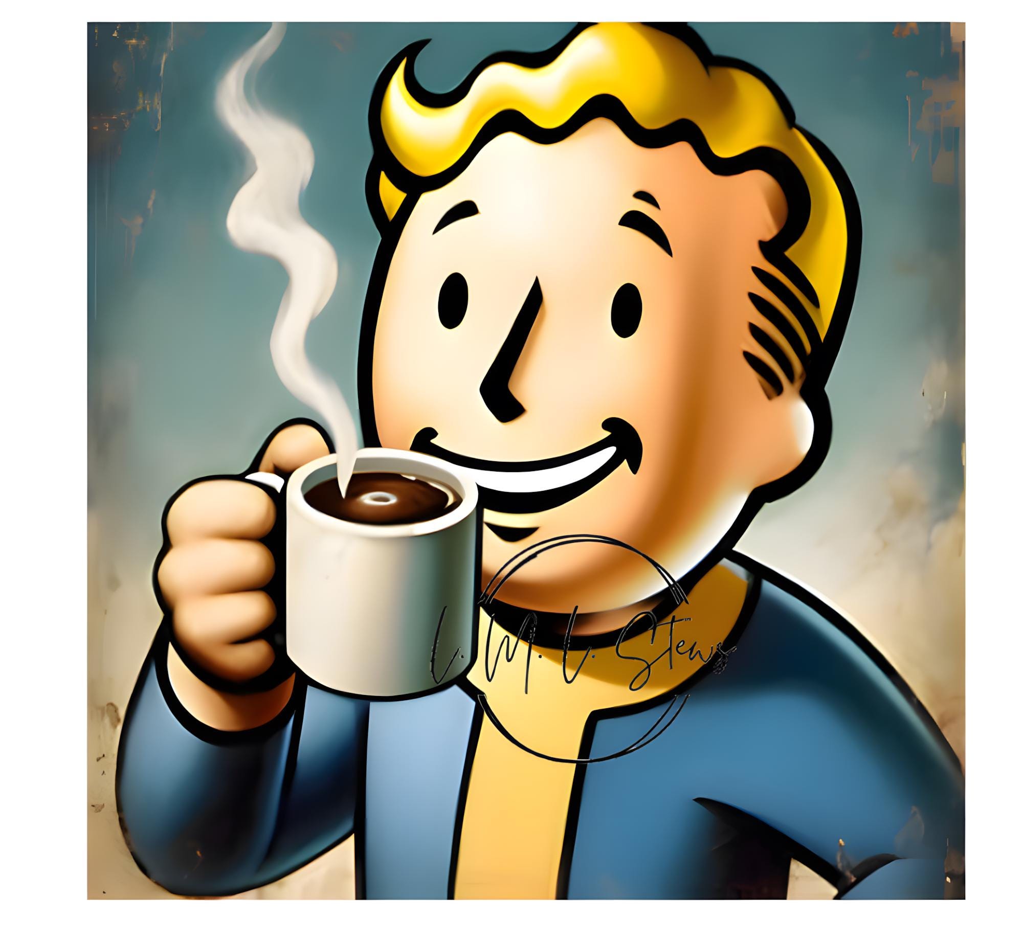 Fallout-inspired Vault Boy Coffee Art, Digital Download Printable ...