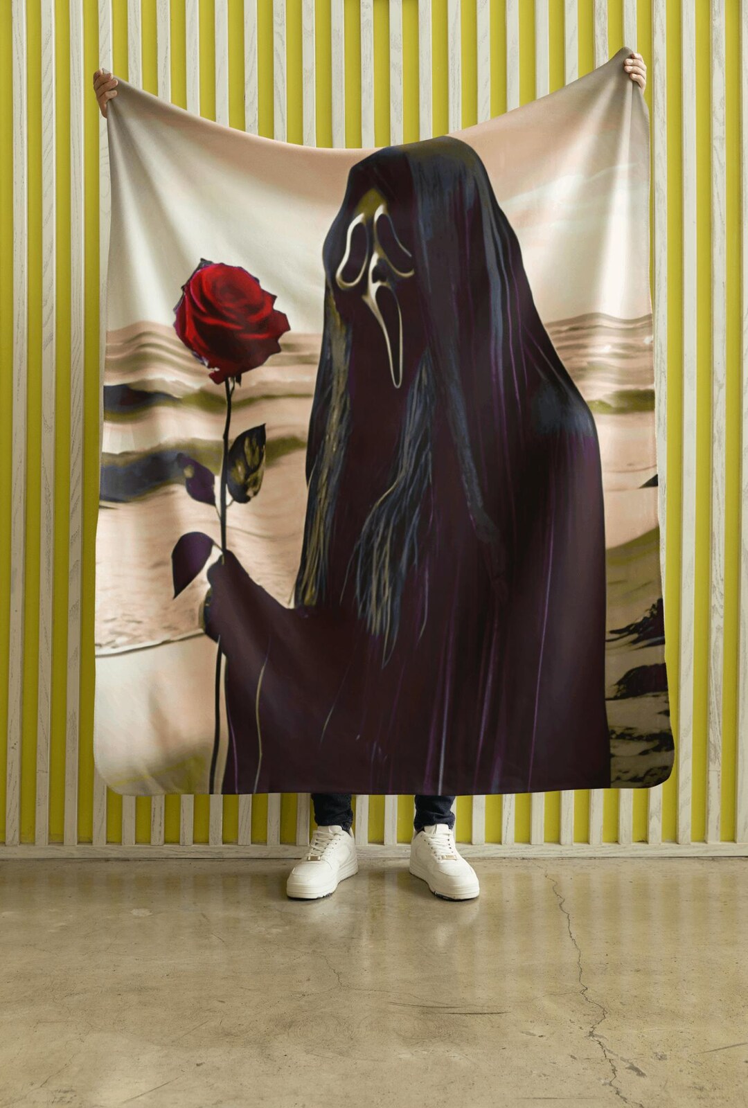 Ghostface Horror Blanket, Velveteen Plush Throw, Red Rose Print, Cozy ...