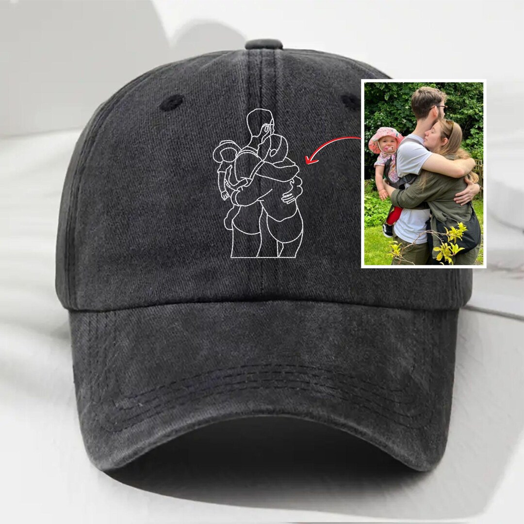 Personalized Line Drawing Hat, Custom Embroidered Portrait From Photo ...