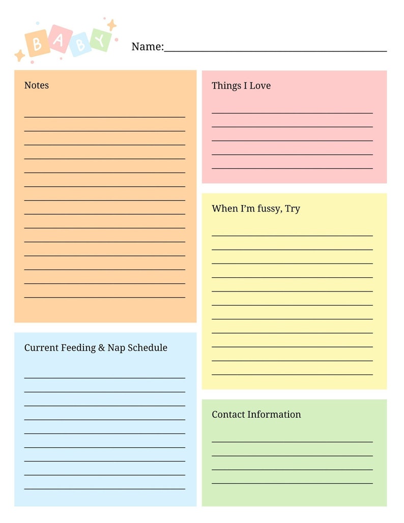 About My Baby | Simple Child Information Form | Daycare | School ...