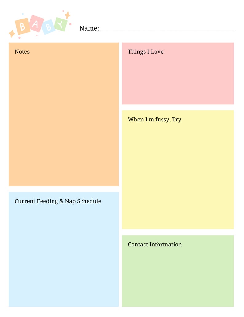 About My Baby | Simple Child Information Form | Daycare | School ...