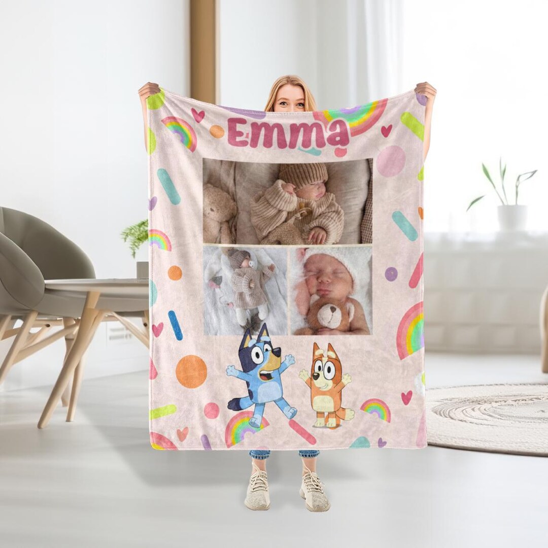 Custom Photo Bluey and Bingo Blanket,blue Bin.go Blanket,blanket Gift ...
