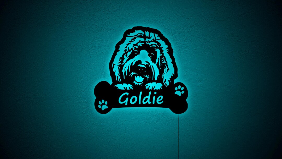 Custom Goldendoodle Dog Wall Art With LED Light, Custom Goldendoodle ...