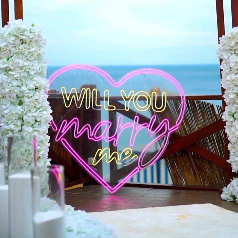 Will You Marry Me Neon Sign, Marriage Proposal Decor, Marry Me Backdrop ...