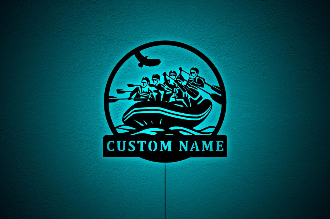 Rafting Sport Wall Art LED Lights, Whitewater Rafting Led Sign, Water ...