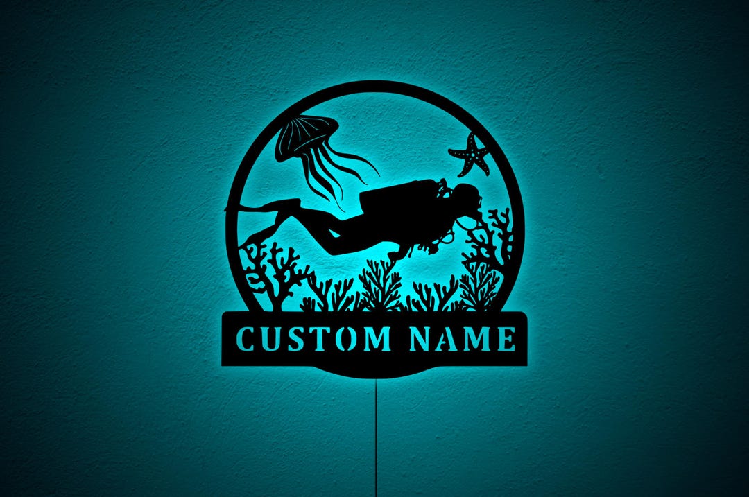 Custom Scuba Diving RGB Wall Decor, Scuba Diver Home Decor, Diving ...