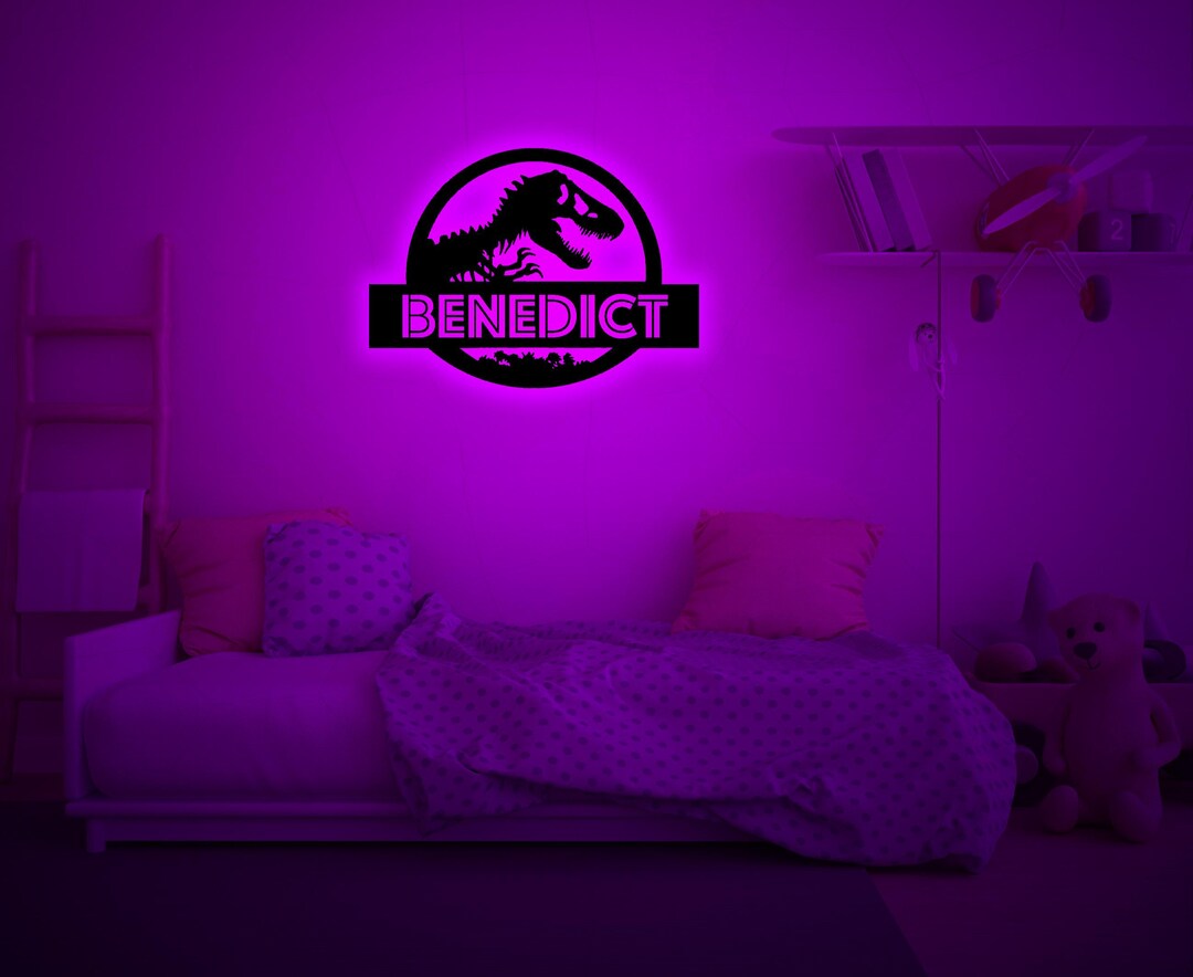 Dinosaur Custom Kids Name Wall Sign-t-rex Boys RGB Led Wall Decor ...