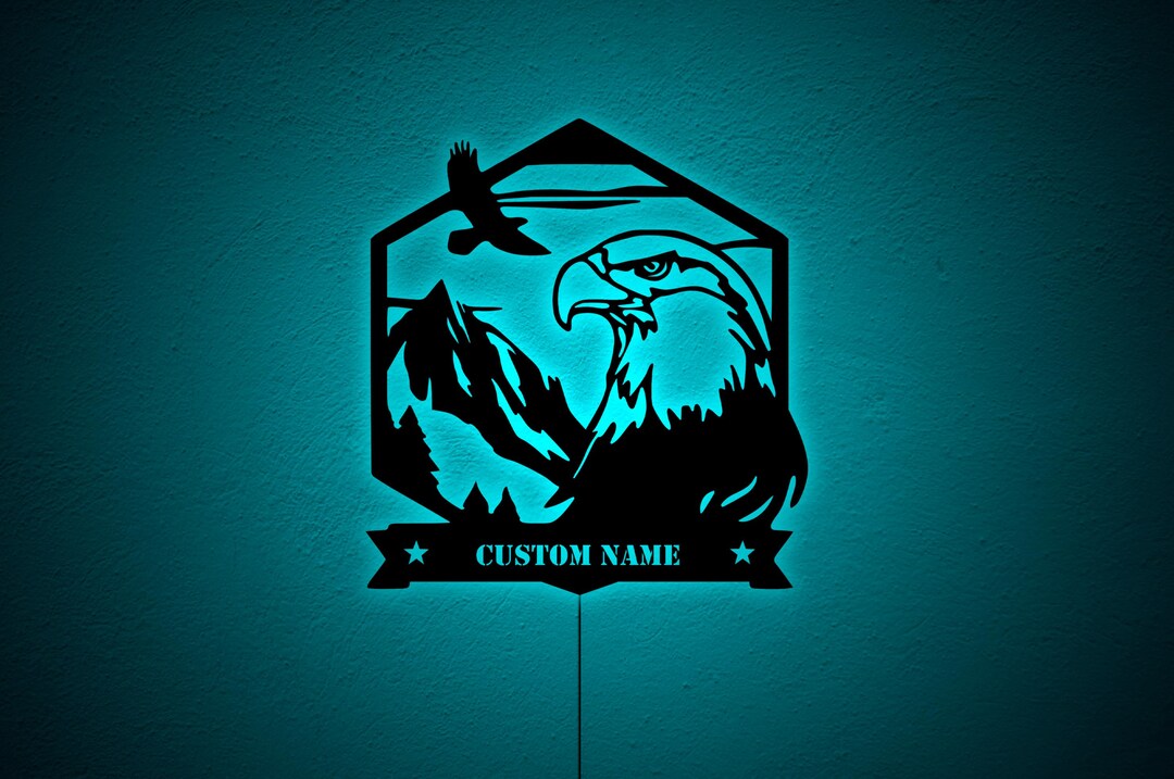 Personalized American Eagle LED Wall Art, American Flag Light Sign ...
