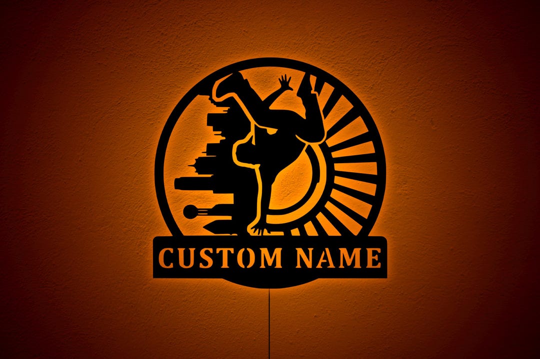 Custom Breakdancing Wall Art With LED Light, Custom Breakdancing Name ...