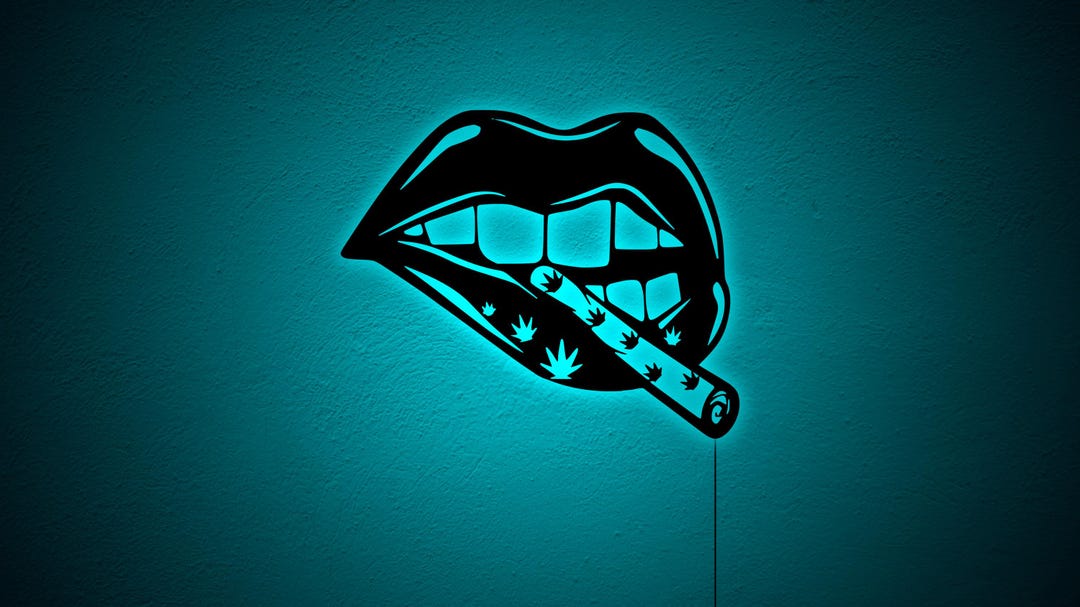 Lips With Smoke Wall Art With LED Light, Lips Smoke Sign, Lips RGB LED ...