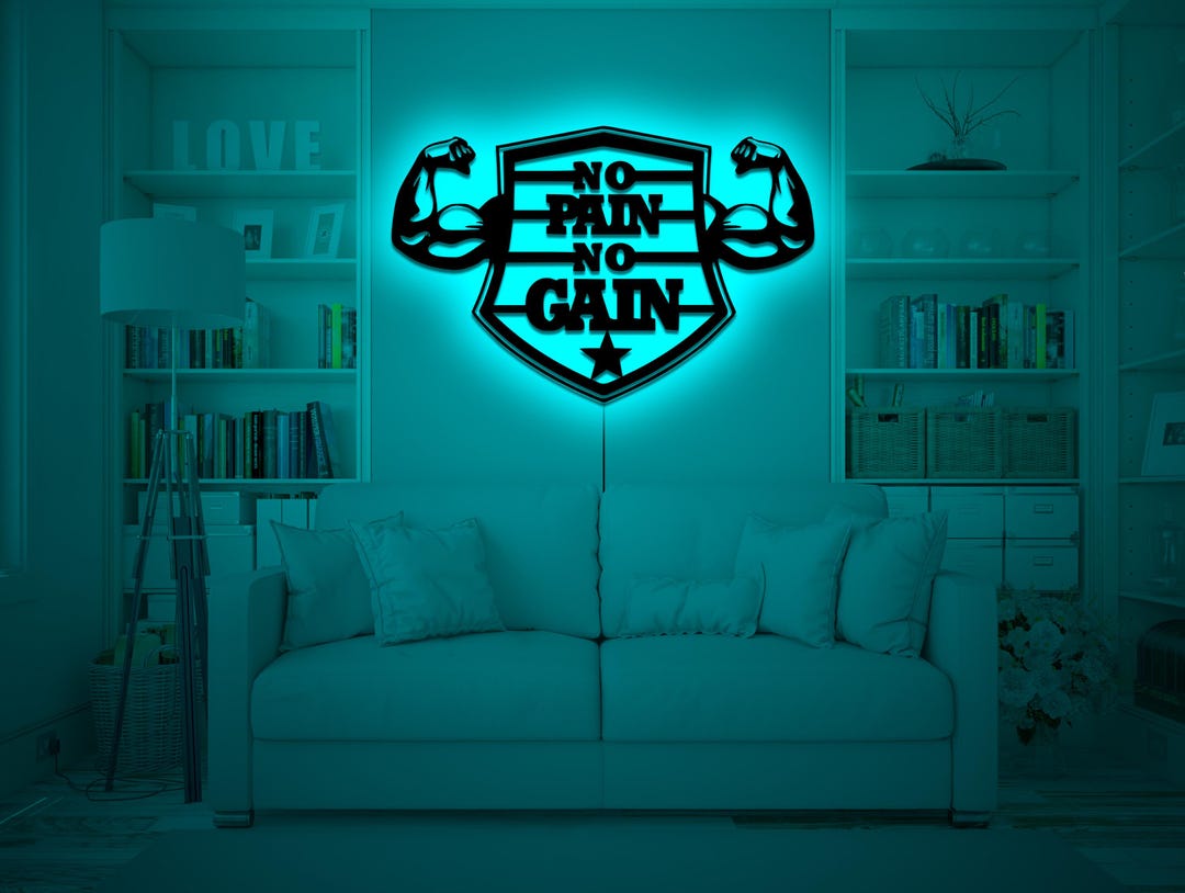 No Pain No Gain RGB Wall Light, GYM Fitness Lighted up Wall Art, Man's ...