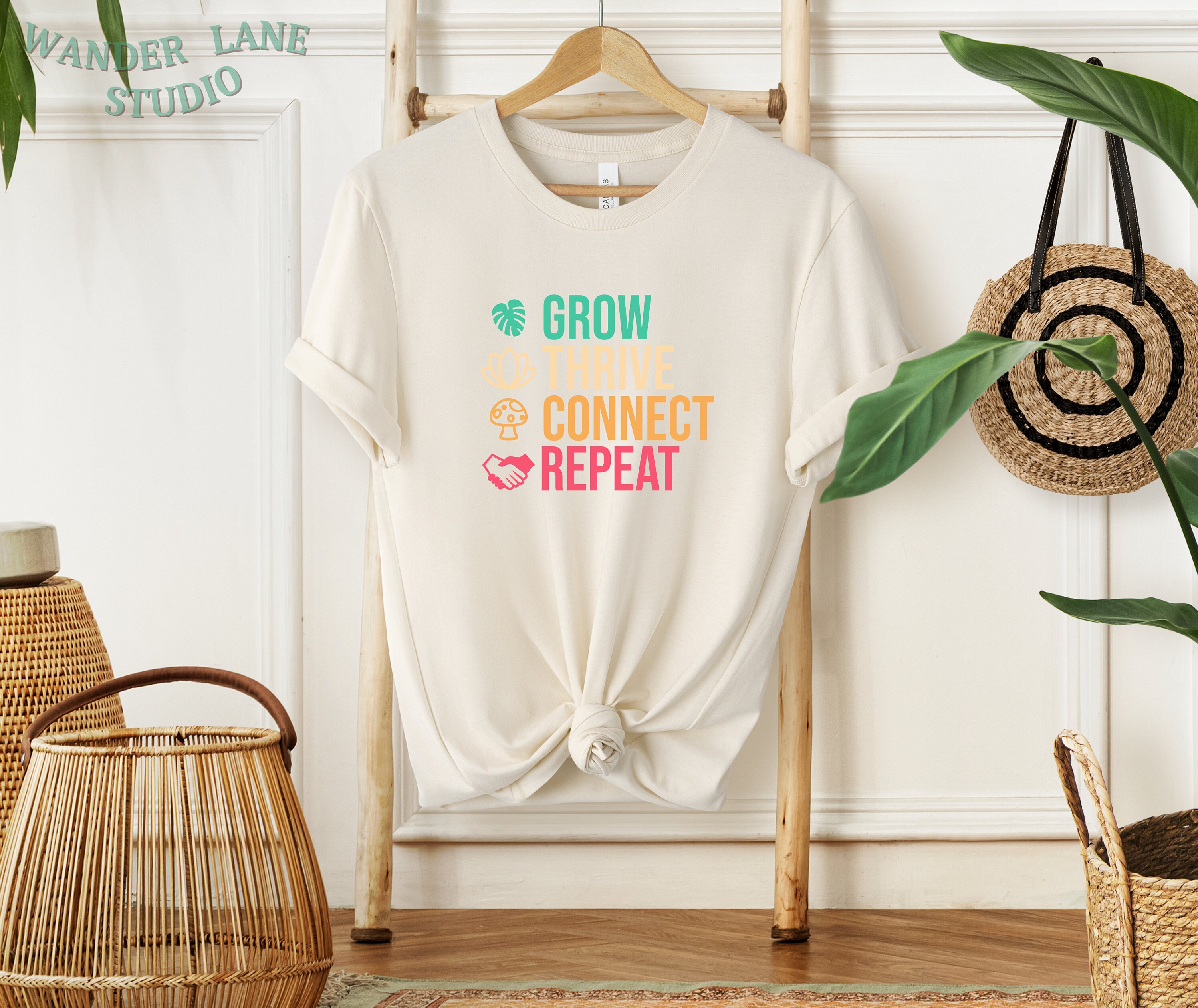 Grow Thrive Connect Repeat Shirt, Mushroom Shirt, Plant Botanical Shirt ...