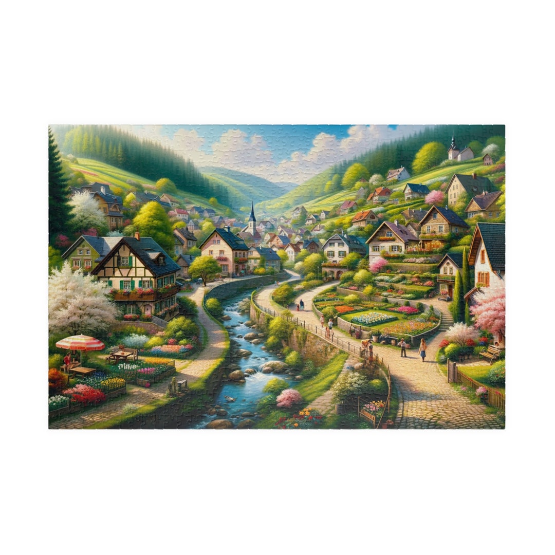 Hillside Village Puzzle, Cute Town, Spring, Adults - Etsy