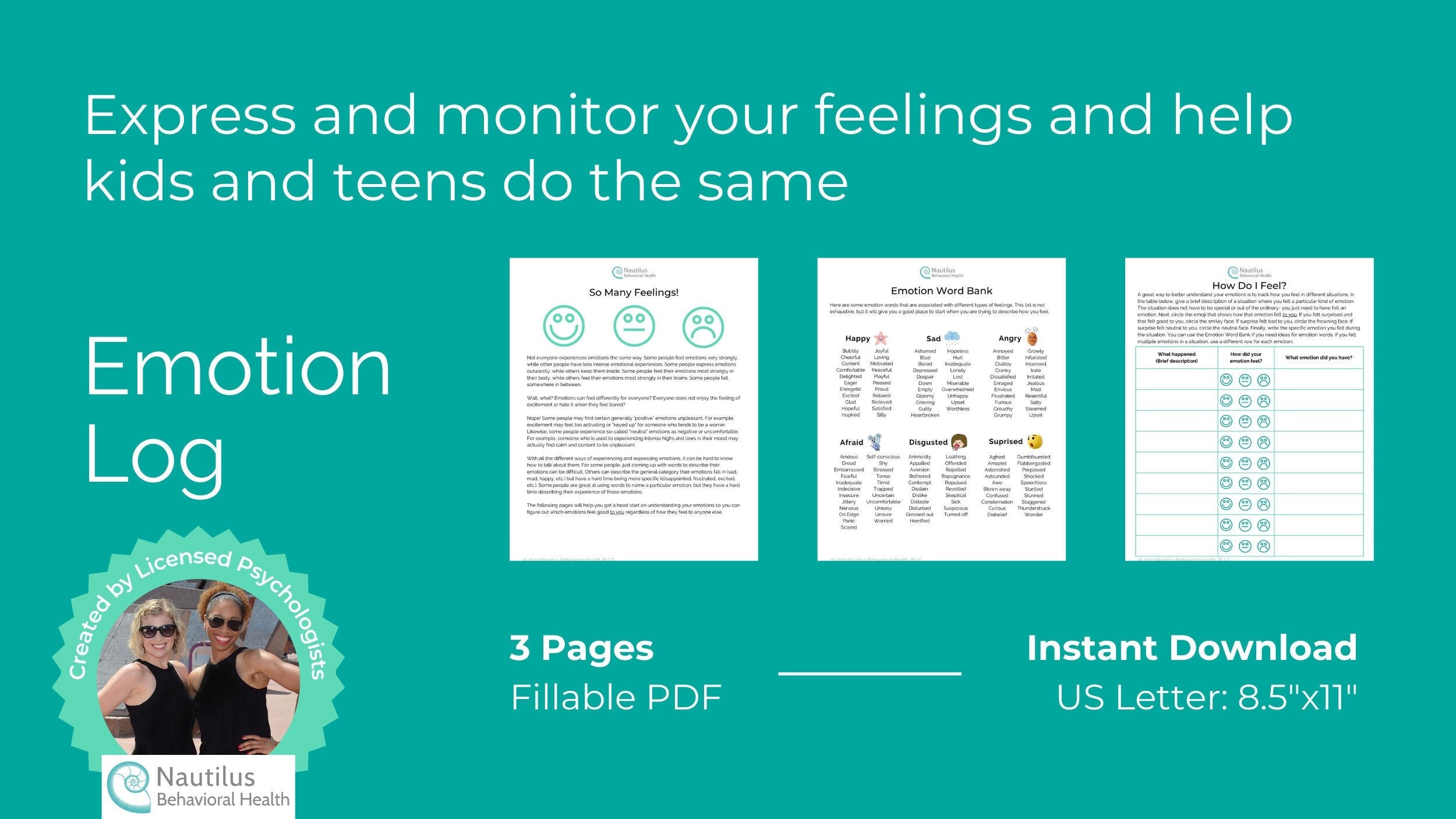 Emotion Log Worksheets - Etsy