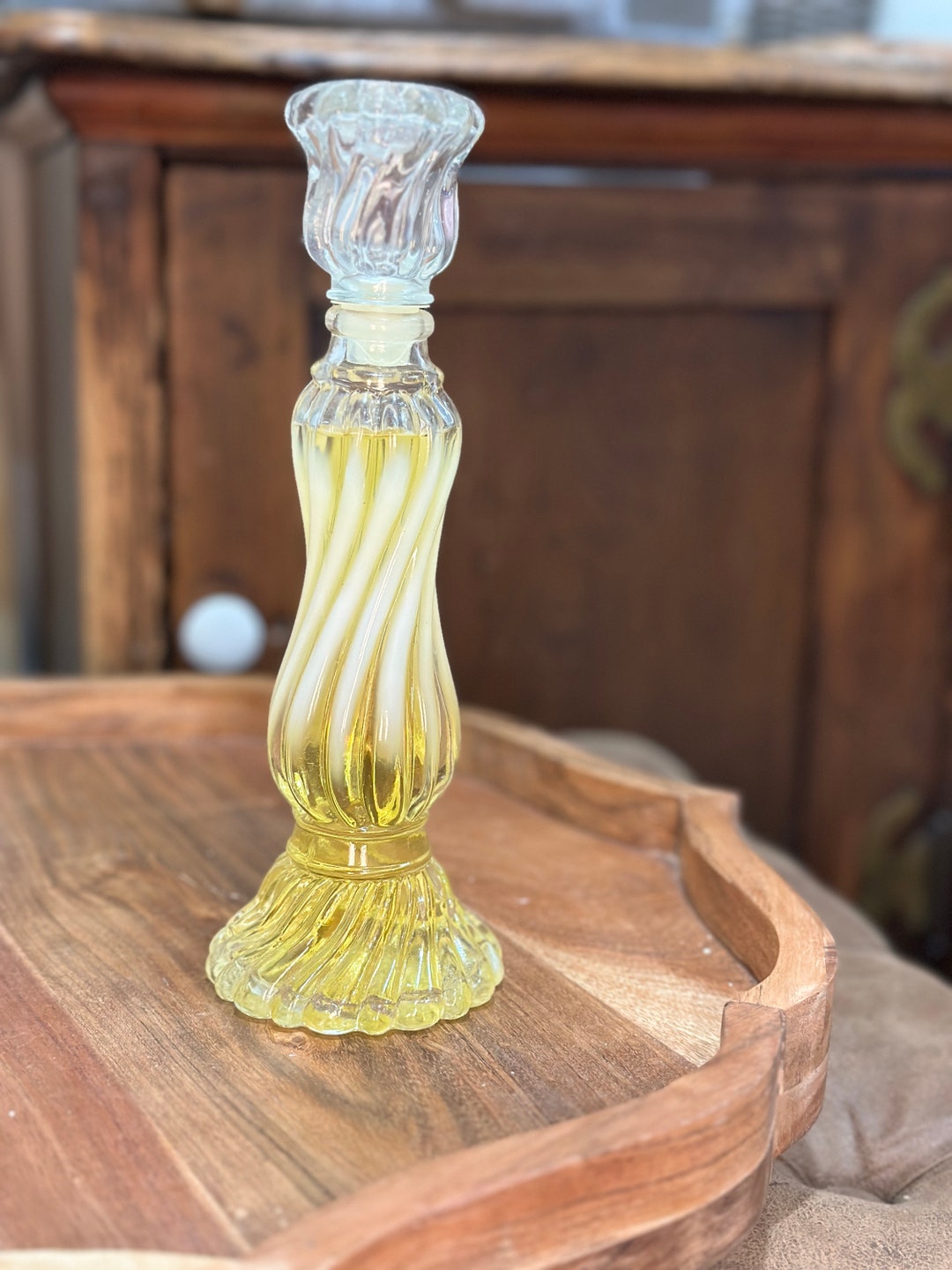 Avon Vintage Glass Opalescent Swirl Perfume Vanity Bottle Candlesticks ...