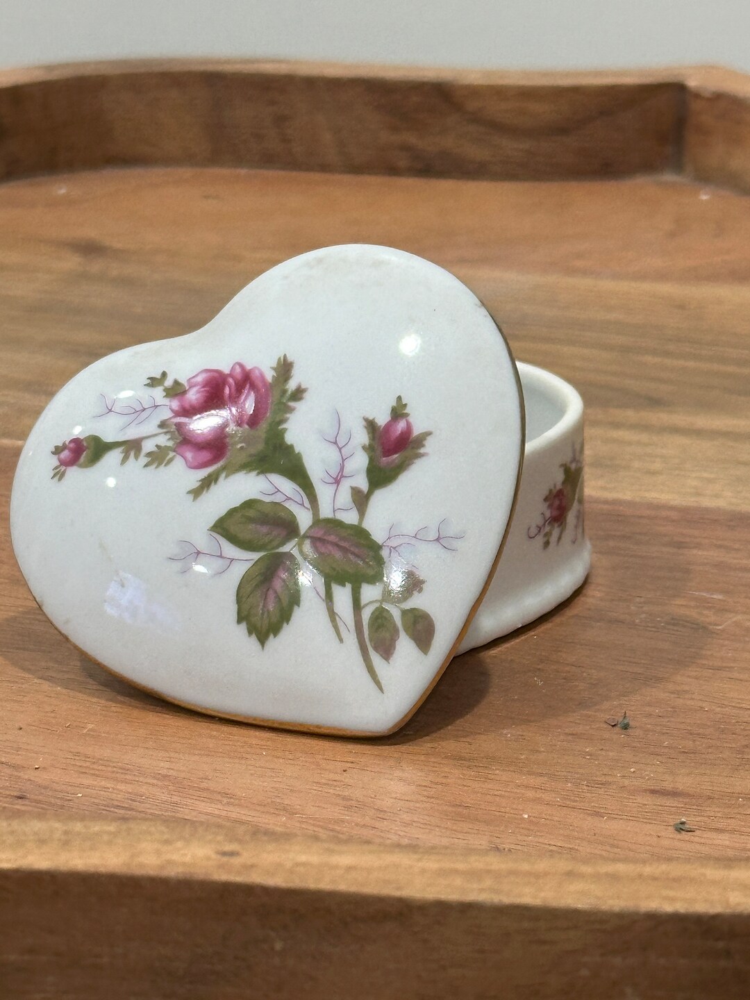 Vintage Moss Rose Trinket Box - Etsy