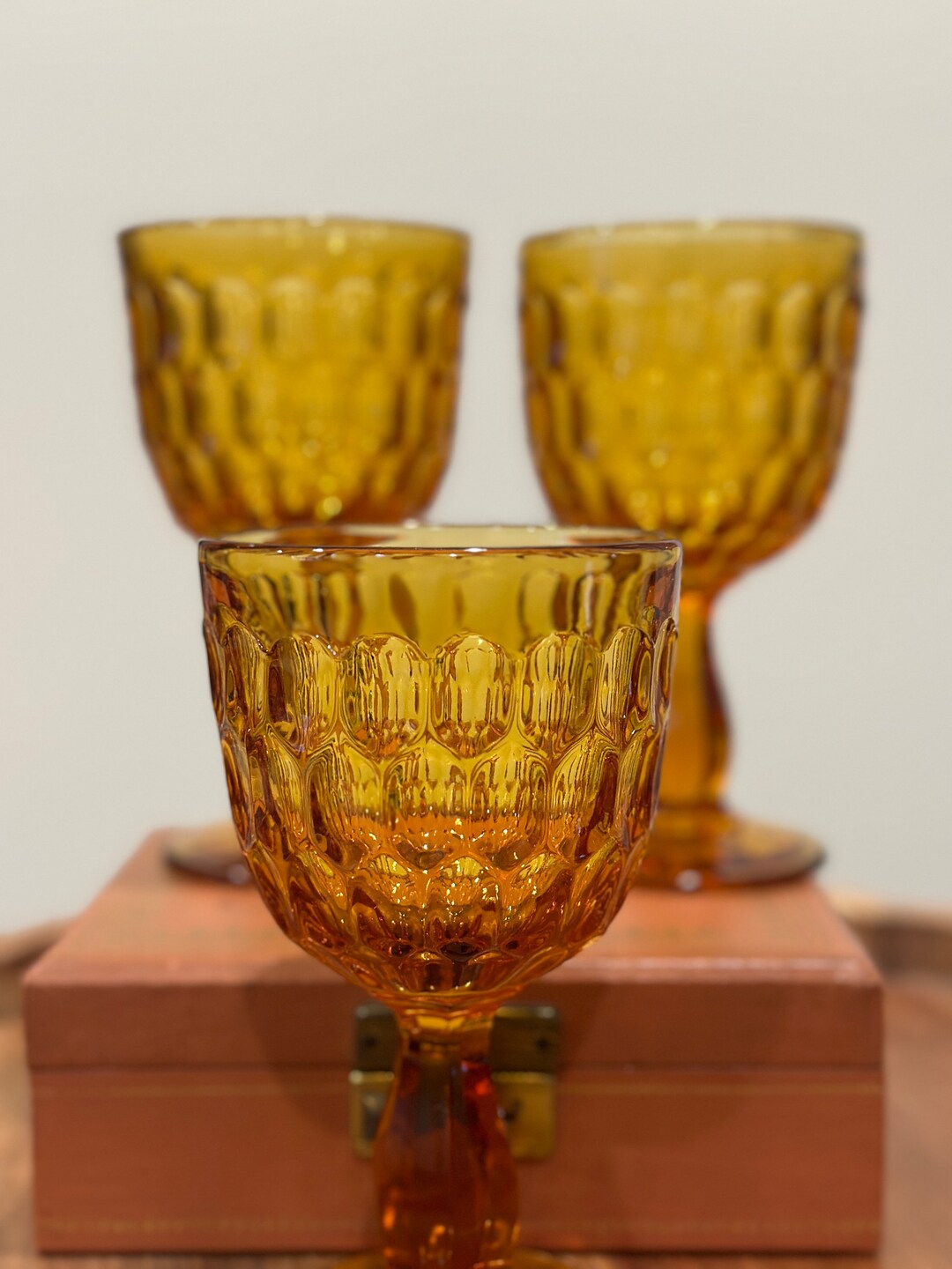 Vintage Amber Fenton Goblet - Etsy