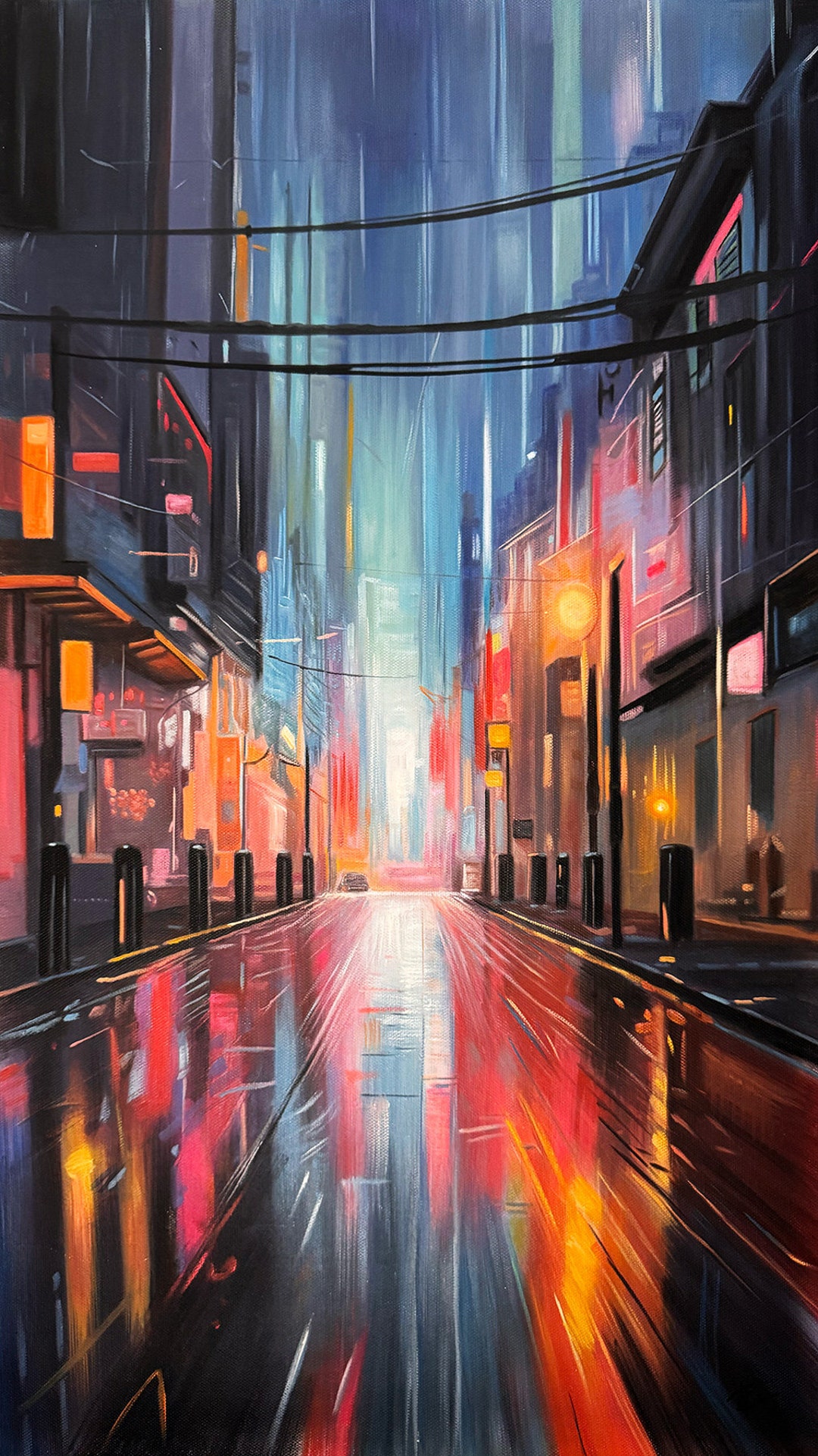 Cyber City Oil on Canvas Painting Futurism Abstract Modern Custom ...