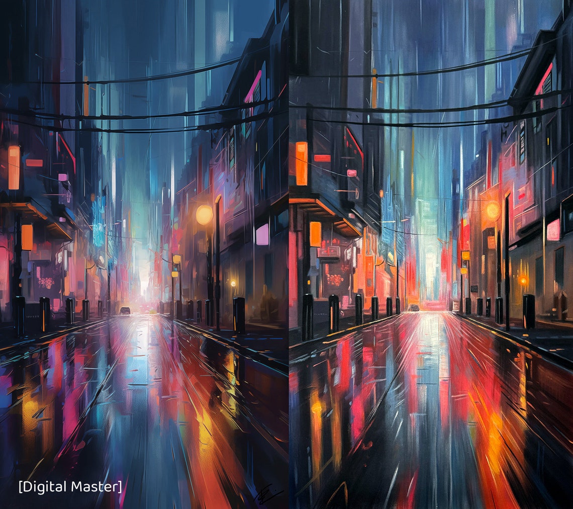 Cyber City Oil on Canvas Painting Futurism Abstract Modern Custom ...