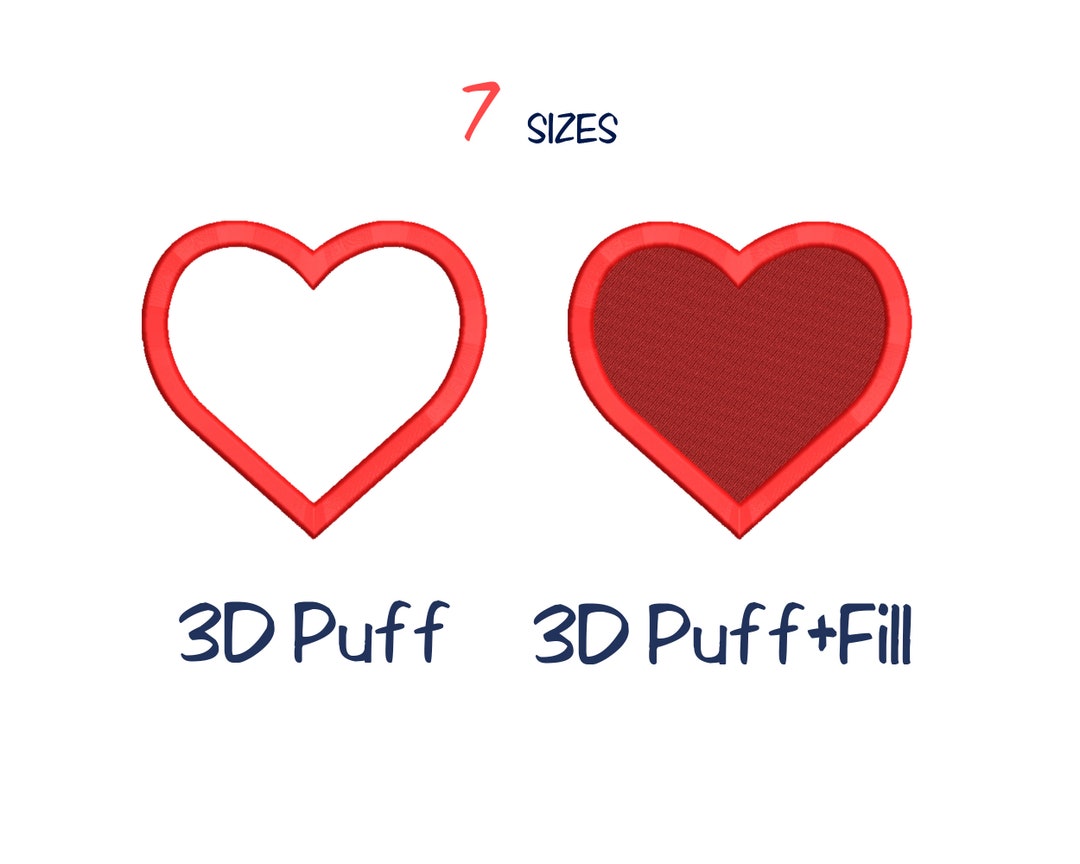 3D Puff Heart Embroidery Design. Heart 3D Puff Fill Embroidery Machine ...