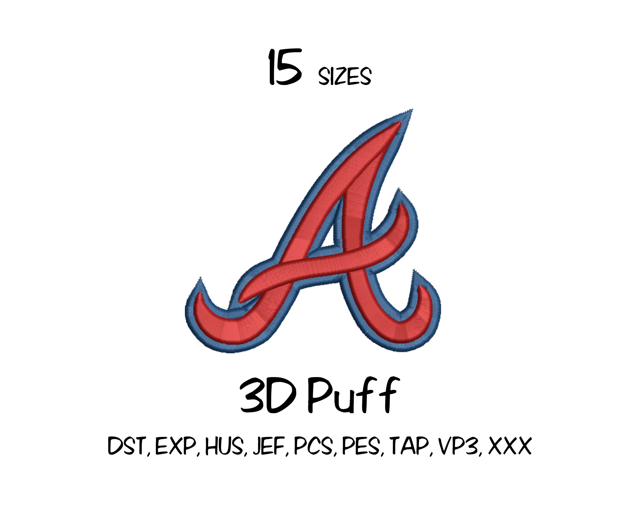 3D Puff Atlanta Braves Embroidery Design. Baseball Team Logo Embroidery ...