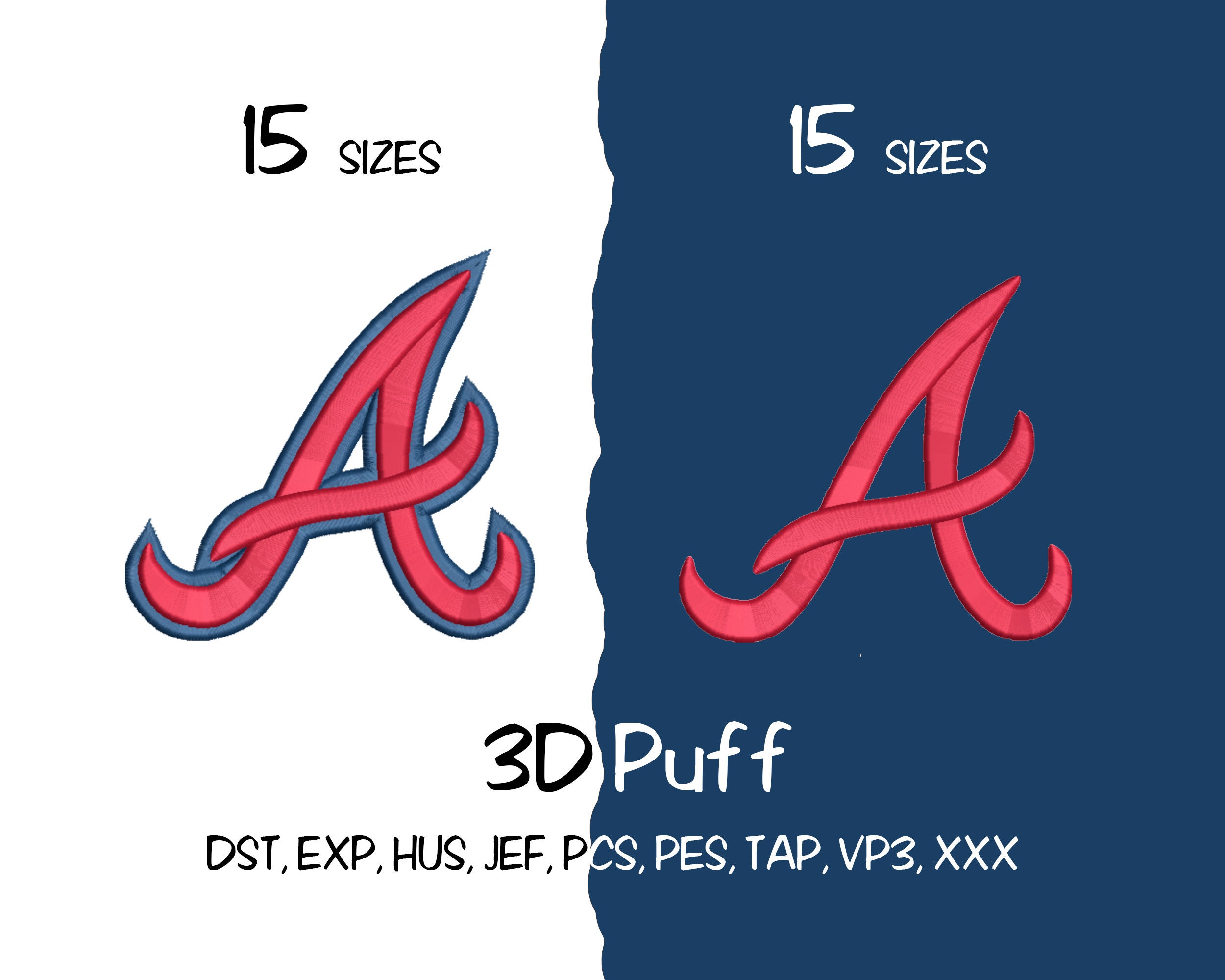 3D Puff Atlanta Braves Embroidery Design. Baseball Team Logo Embroidery ...