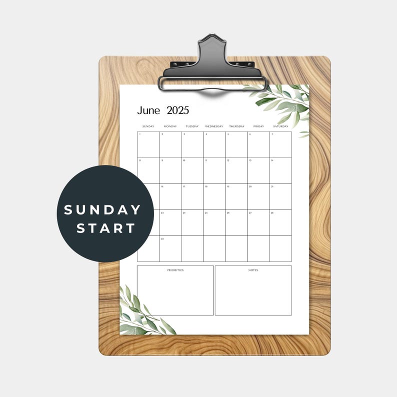2025-2026 Monthly Calendar: Greenery Design, Sunday Start (PDF) - Etsy