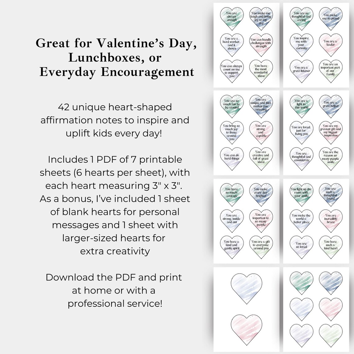 Kids Affirmation Notes: Printable Heart Messages (instant Download) - Etsy