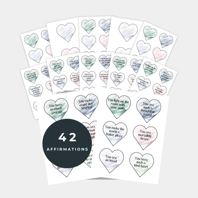 Kids Affirmation Notes: Printable Heart Messages (instant Download) - Etsy
