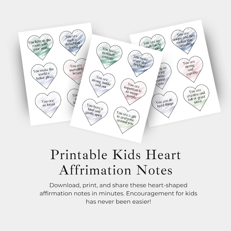 Kids Affirmation Notes: Printable Heart Messages (instant Download) - Etsy