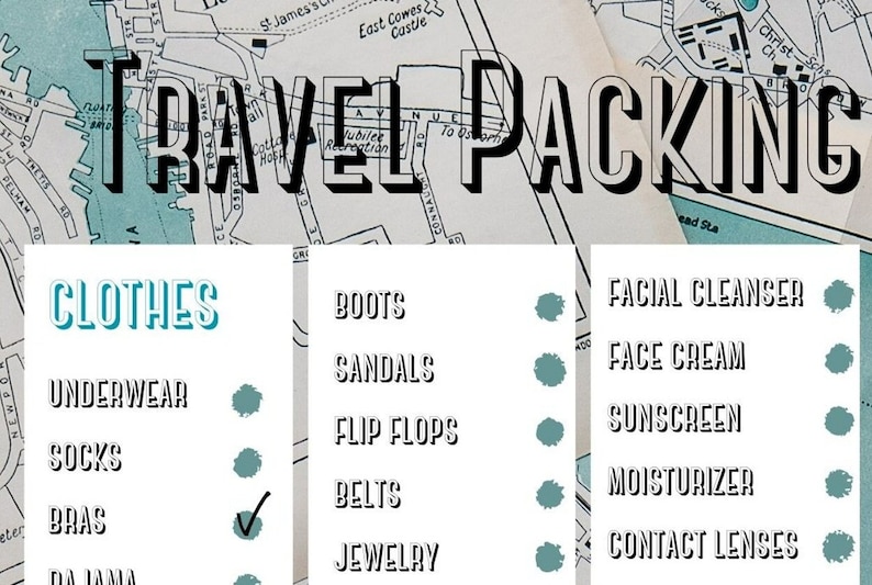 Printable Travel Trip Packing List Packing Luggage Bag Suitcase ...