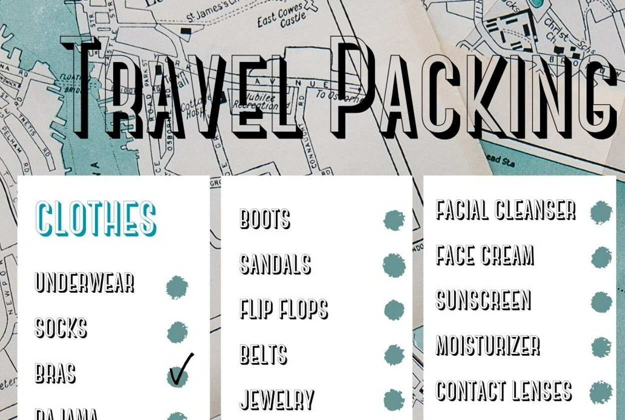 Printable Travel Trip Packing List Packing Luggage Bag Suitcase ...