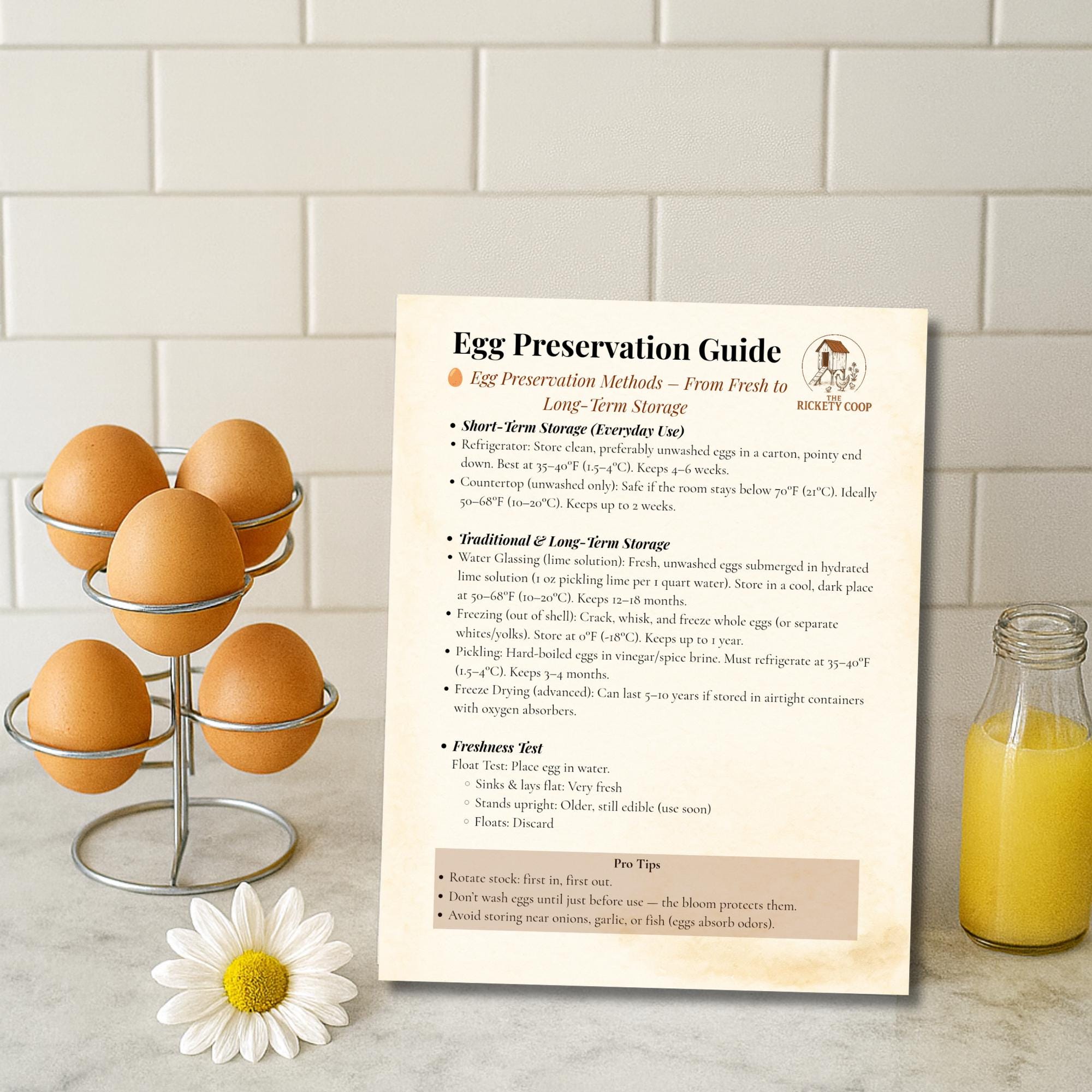 Egg Preservation Guide Printable | Freshness Test, Washing, Short ...