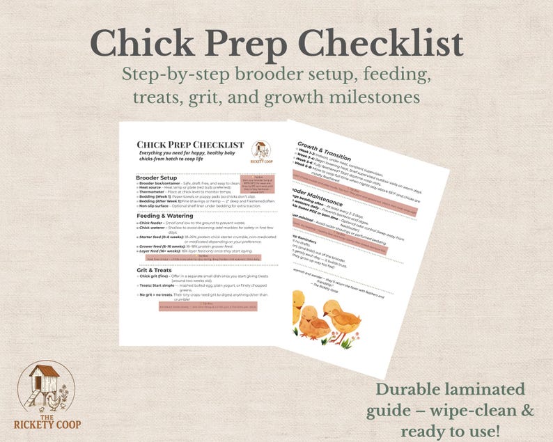 Chick Prep Checklist– Double-sided Laminated Brooder & Chicken Care ...