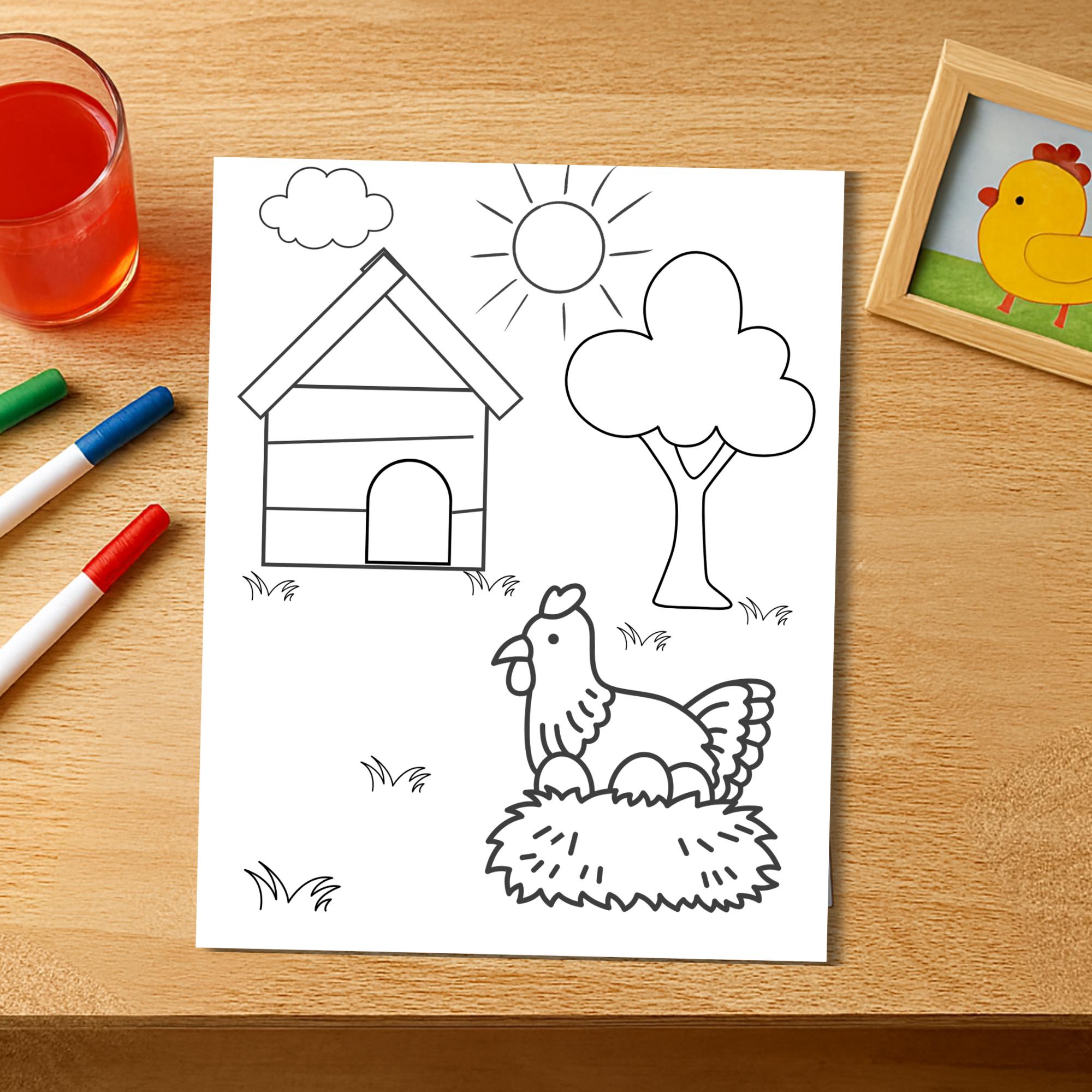 Hen in Nest Coloring Page – Farmyard Printable (digital Download) - Etsy