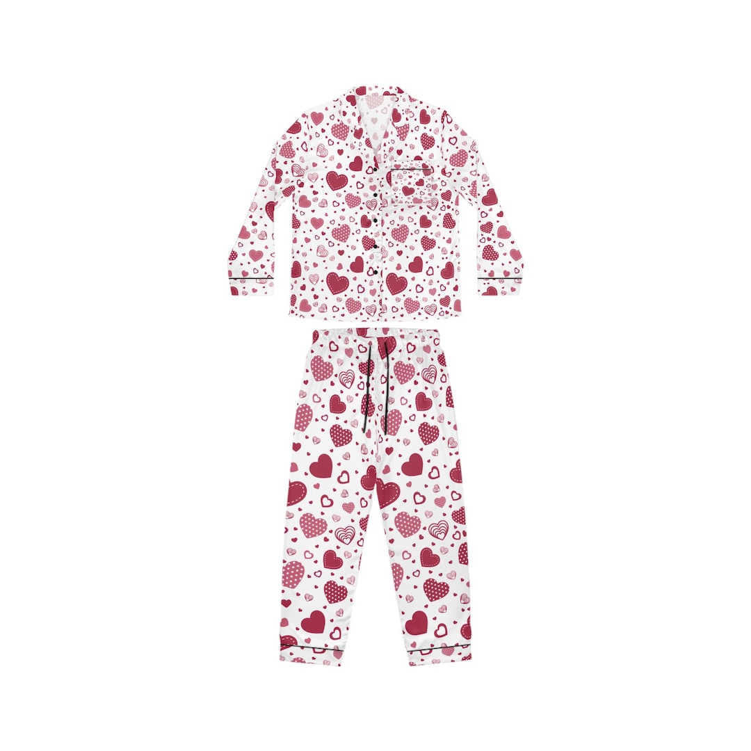 Womens Satin Pajamas, Valentines Day, Pajamas, Heart Clothing, Heart ...