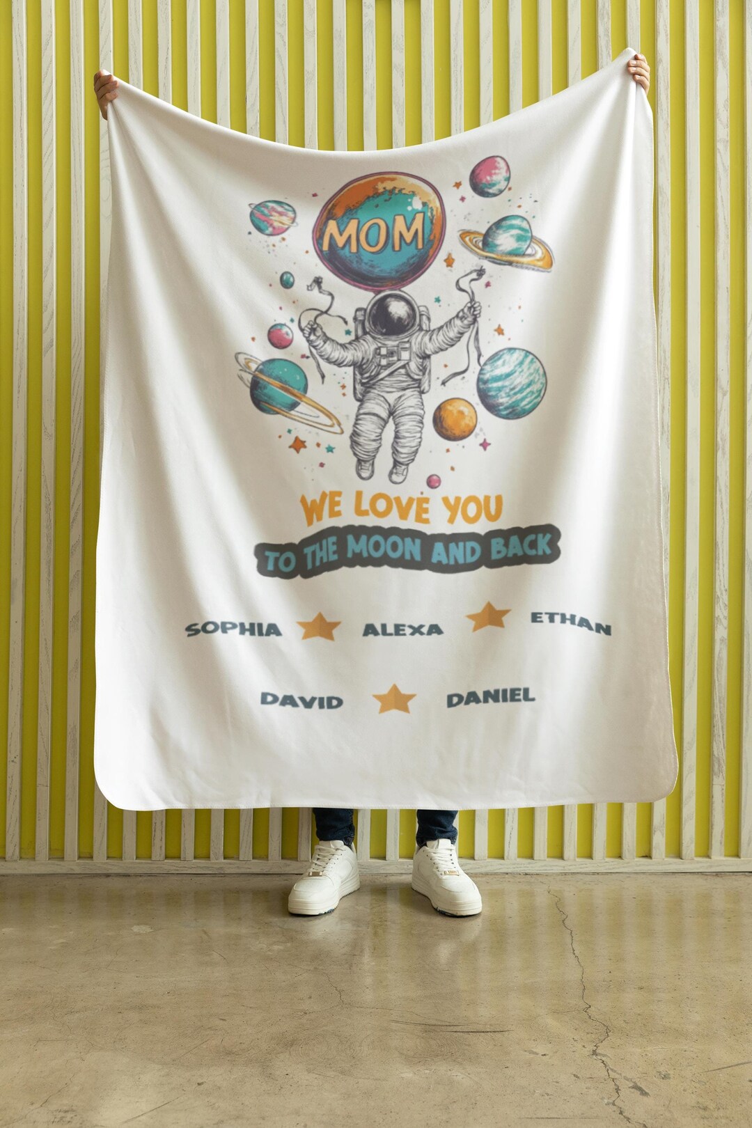 Mother's Day Custom Gift Blanket, Mom Planet Children Names, Birthday ...