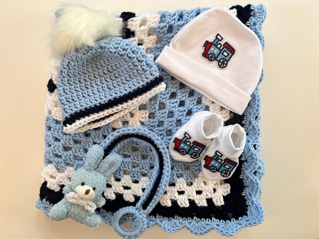 Baby Blue and Dark Blue Crochet Baby Blanket - Etsy
