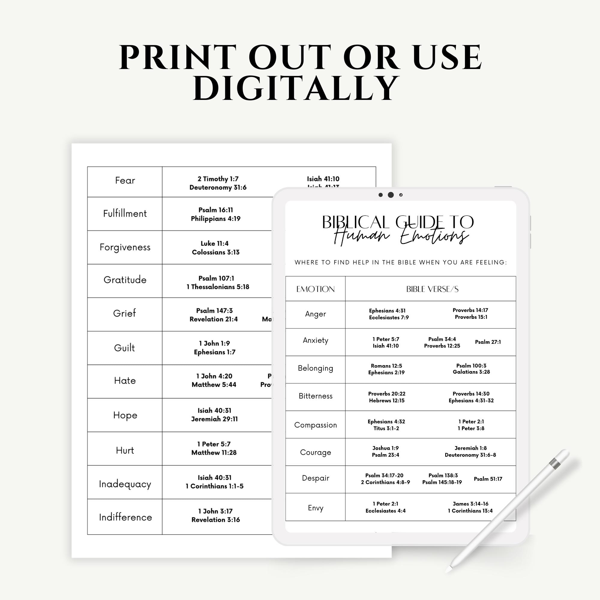 Printable Bible Emotions Guide: Christian Journal Page (PDF Download ...