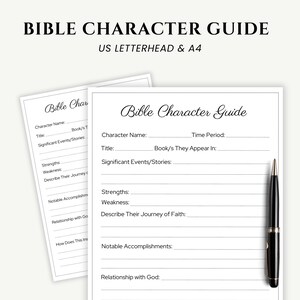 Bible Character Guide Worksheet: Printable Study Template (US Letter ...