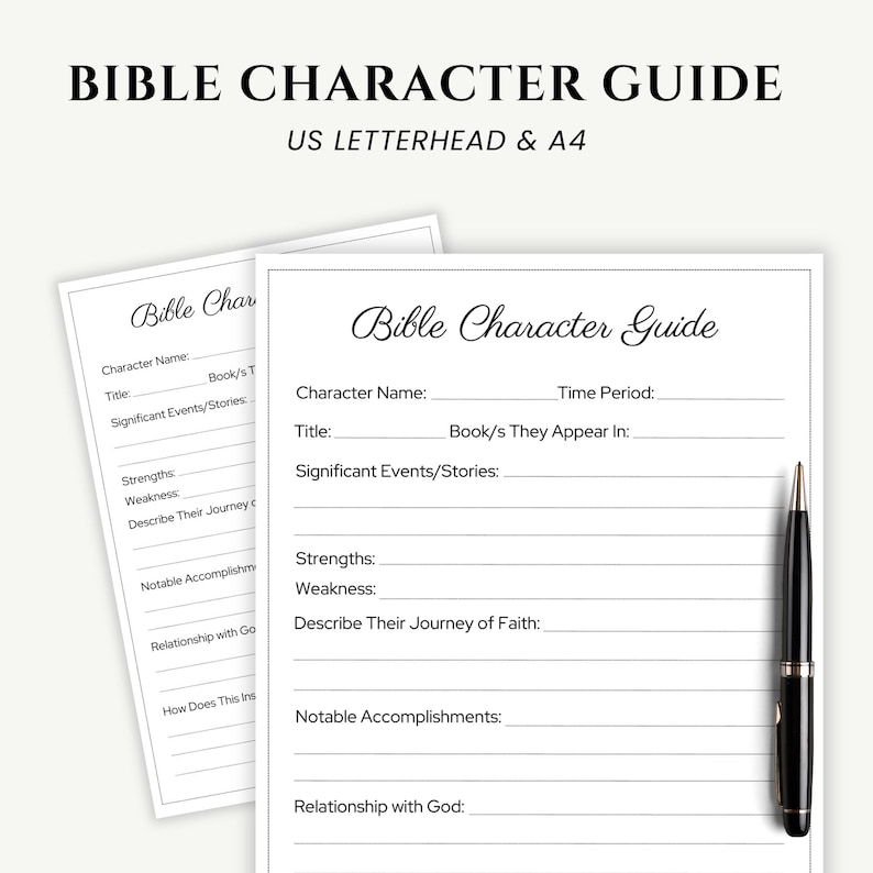 Bible Character Guide Worksheet: Printable Study Template (US Letter ...
