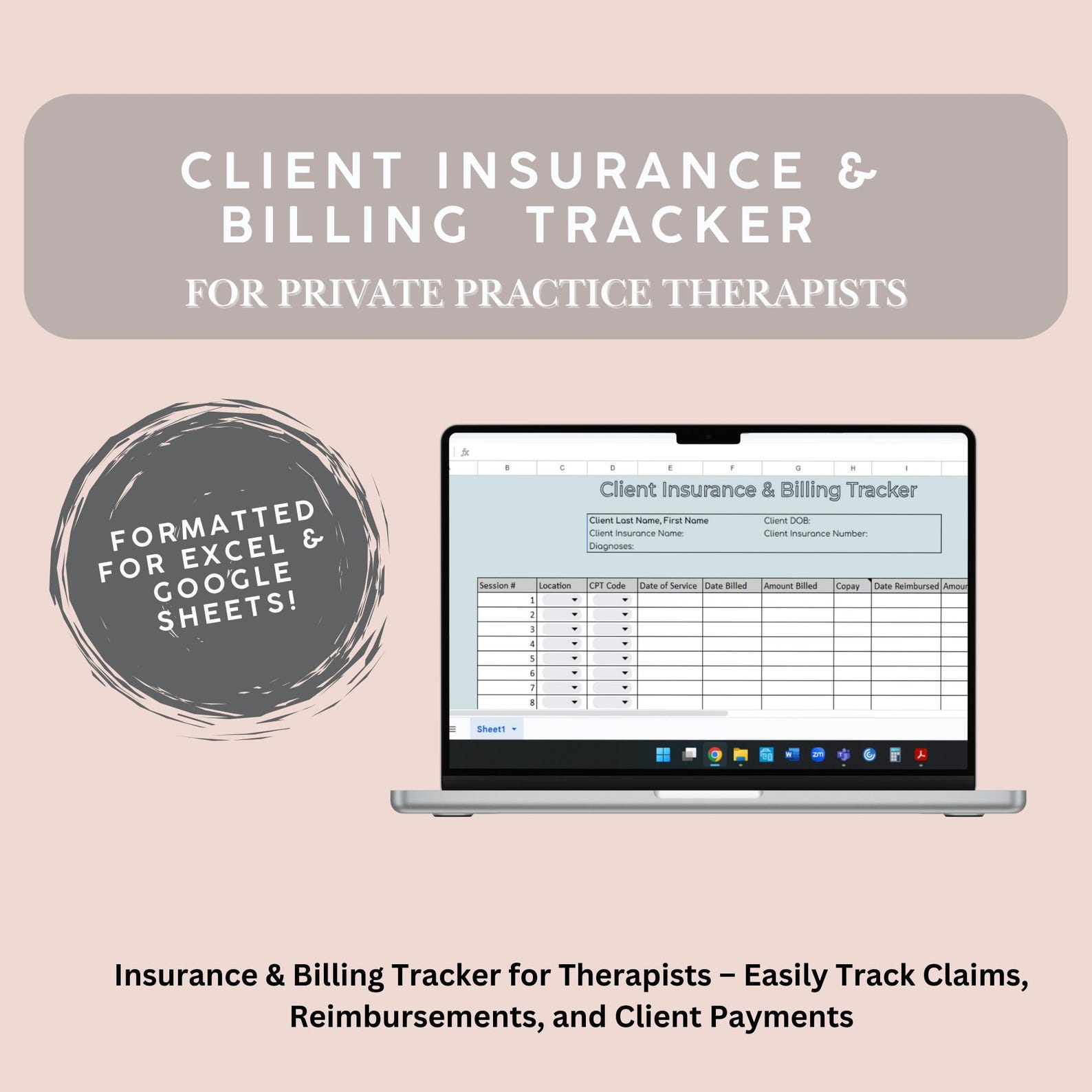 Therapy Practice Billing Tracker, Insurance, Excel Spreadsheet (digital ...