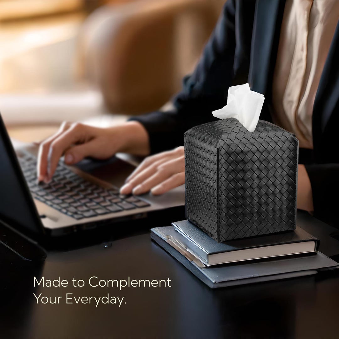 LEATHER TISSUE BOX - Woven Checker Pu Leather Tissue Cover, Puffs ...