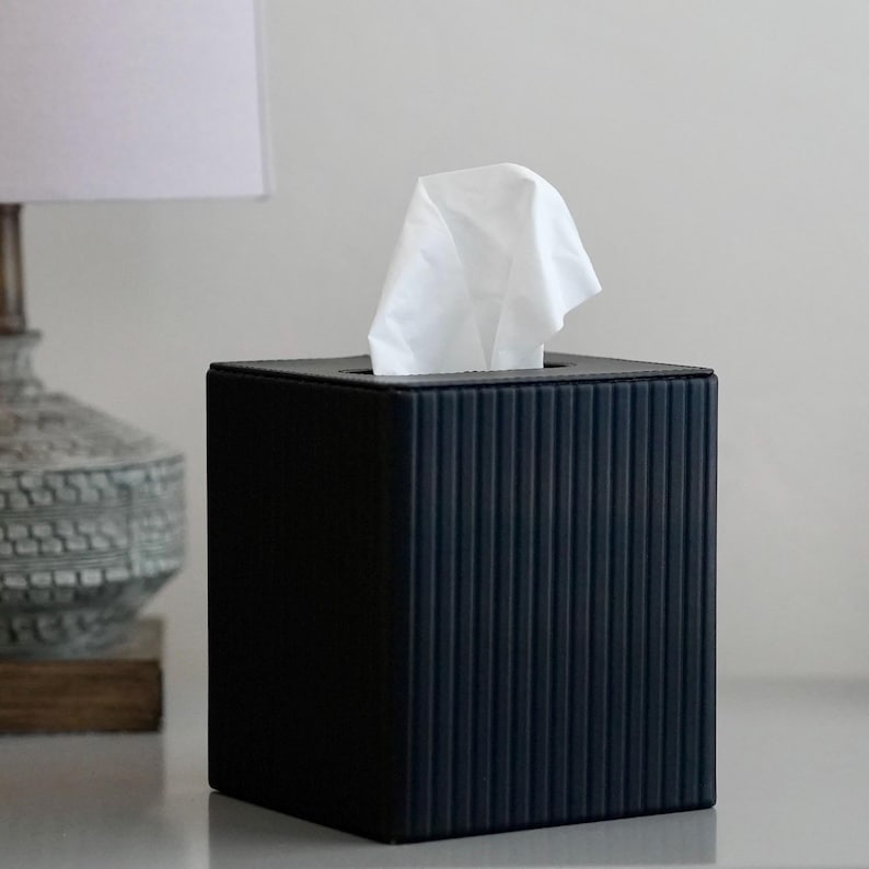 Modern PU Leather Tissue Box – Ribbed Square Design, Magnetic Closure ...